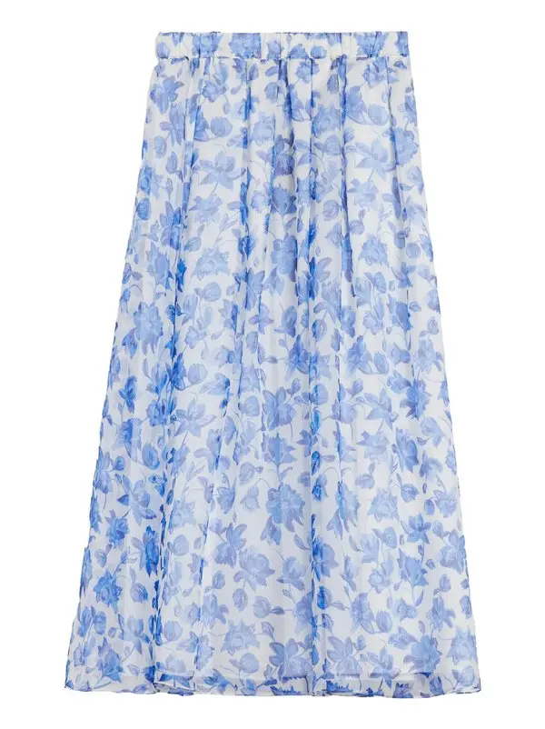 Max Mara Printed Silk Organza Flared Midi Skirt - Cornflower