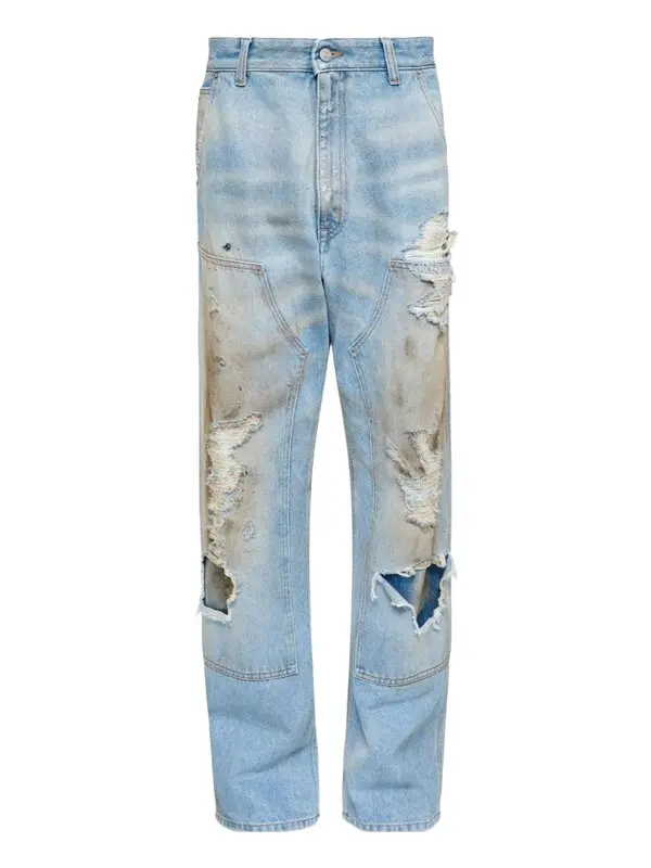 MAISON MARGIELA Distressed Light Wash Carpenter Jeans - Light Blue