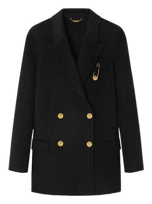 Versace Double-breasted Peak Lapel Coat - Black