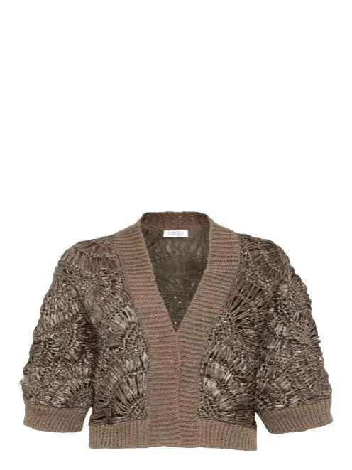 Brunello Cucinelli Embellished Knitted Cardigan - Brown
