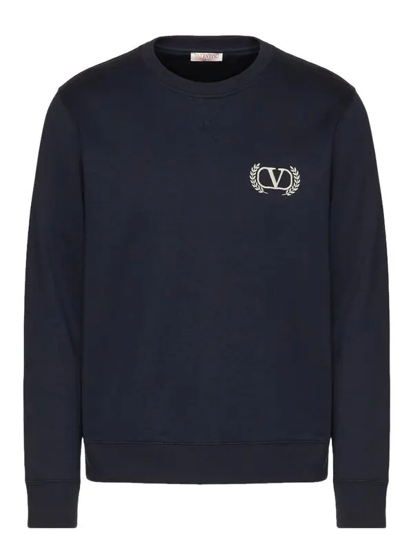 Valentino Garavani Navy Blue Embroidered Logo Sweater - Black