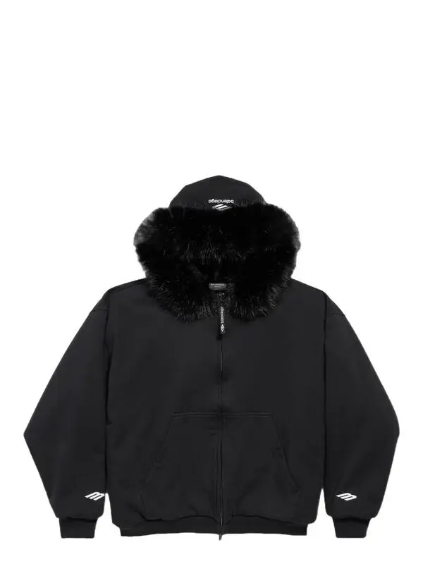 Balenciaga Zip-up Hooded Jacket With Fur Trim - Black