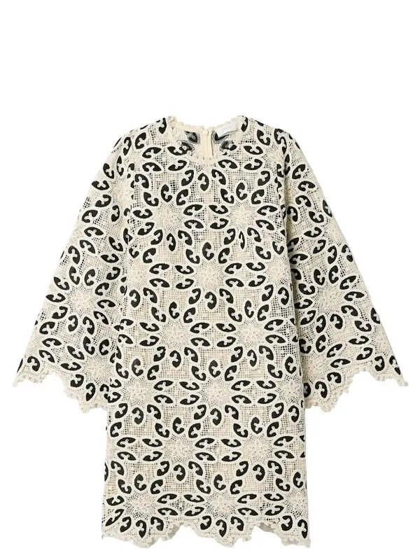 Zimmermann Ottie Laced Mini Dress With Geometric Pattern And Scalloped Edge - White