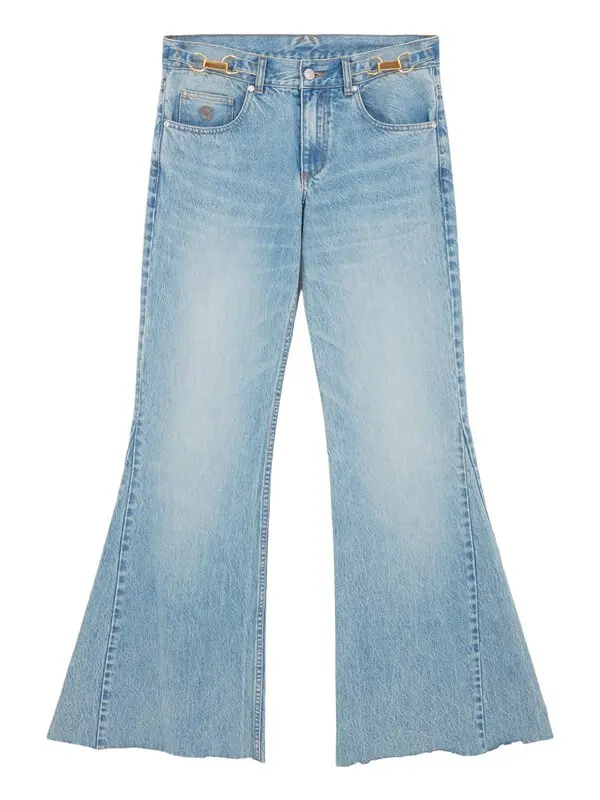 Stella McCartney Mid-rise Bootcut Jeans With Frayed Hem - Vintage Washing Water Blue