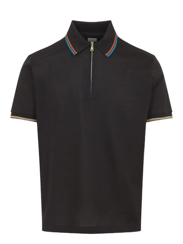 Paul Smith Zip-neck Stripe-trim Polo Shirt - Mud