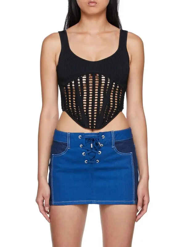 DION LEE Ribbed Crochet Crop Top - Multicolor