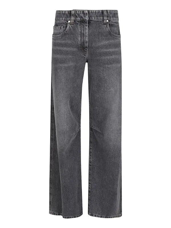 Brunello Cucinelli Logo Patch Straight-leg Jeans - Charcoal-grey