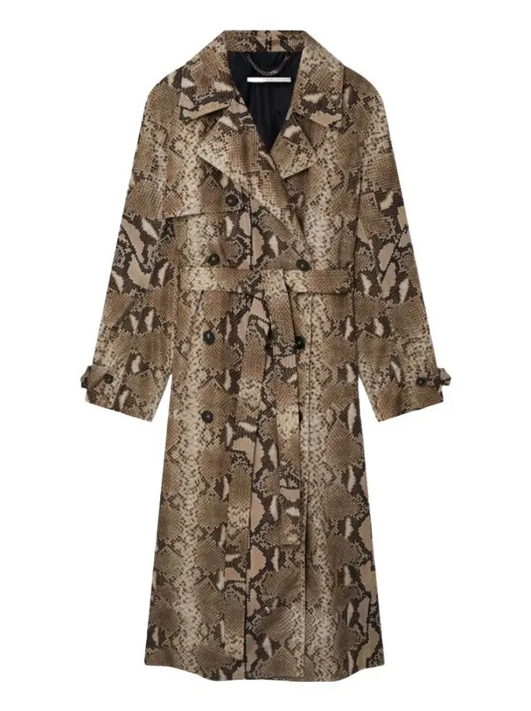 Stella McCartney Graphic Printed Double Breasted Belted Trench Coat - Brown