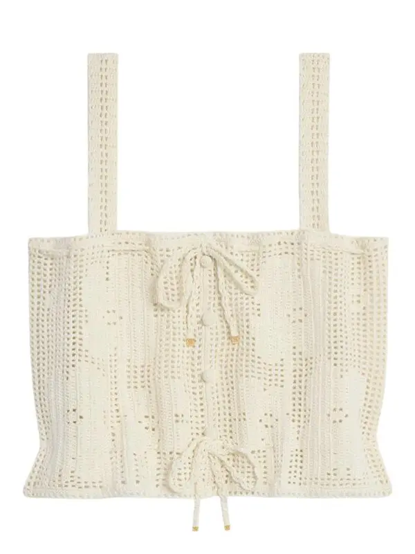 Celine Cropped Cotton Crochet Top With Triomphe Straps - Off White