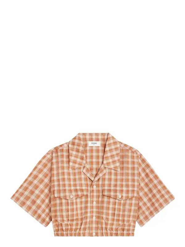 Celine Checked Silk Cropped Shirt - Nude