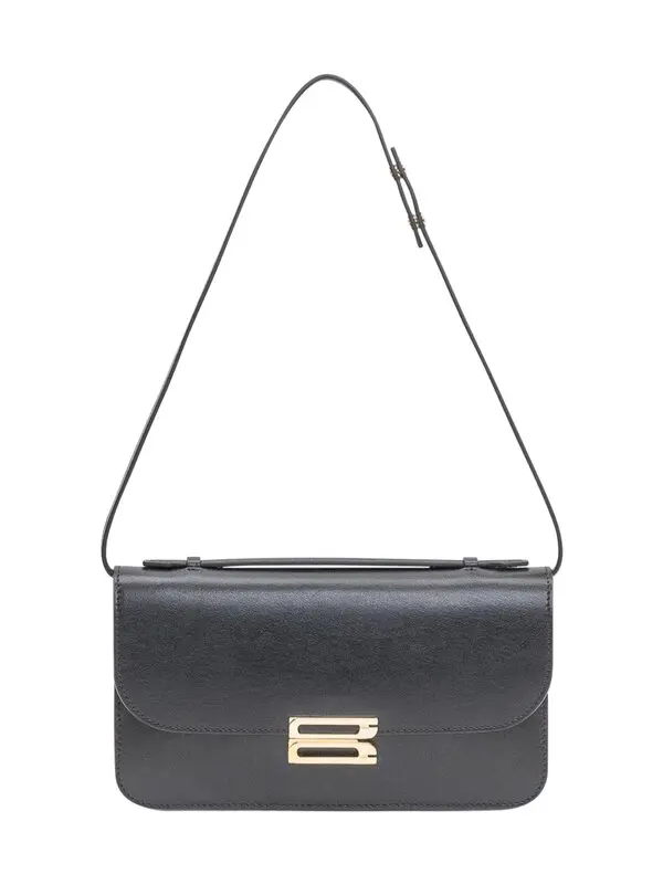 Victoria Beckham Dorian Foldover Top Clutch Bag With Top Handle And Shoulder Strap - Black