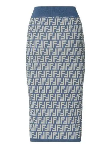 Fendi Ff Jacquard Midi Skirt - Blue
