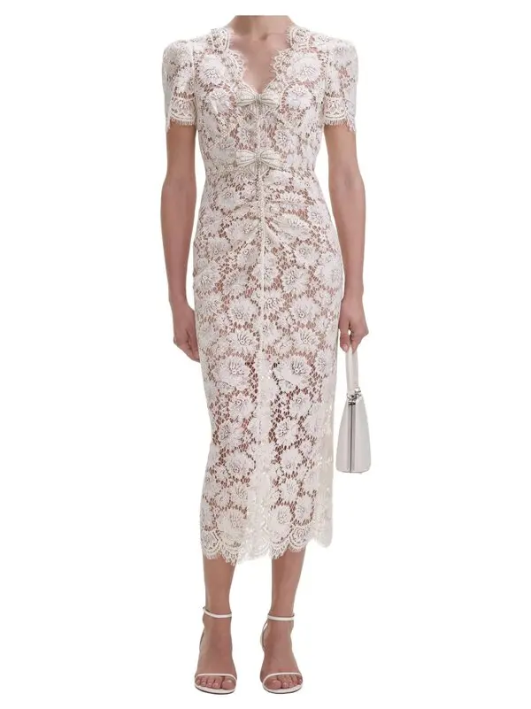 SELF-PORTRAIT Lace Embellished Midi Dress - Cream