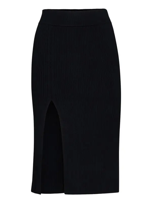Filippa K Ribbed Midi Skirt With Front Slit - Black