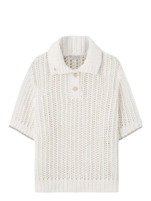 Brunello Cucinelli Short-sleeved Openwork Top - Milk Color