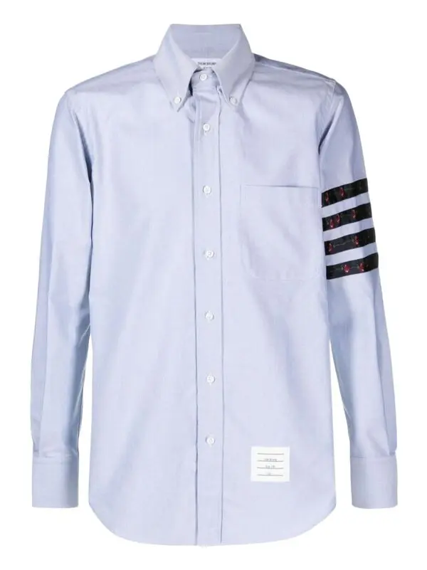 Thom Browne 4-bar Stripe Curved Hem Shirt - Light Blue