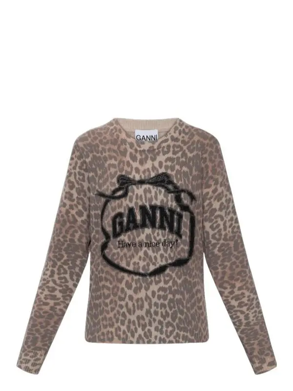 GANNI Leopard Print Graphic Logo Jumper - Leopard Color