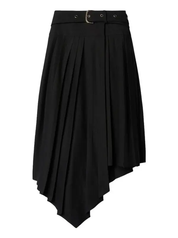 Off-White Asymmetrical Pleated Skirt With Belt - Black