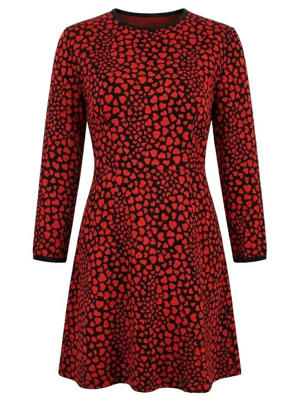 Sportmax Long Sleeve Heart Print Mini Dress - Brown