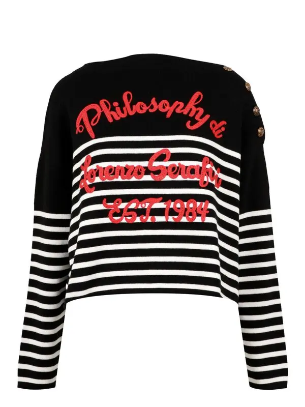 Philosophy Di Lorenzo Serafini Striped Knit Sweater With Embroidered Logo - Black