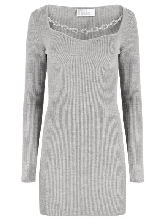 Giuseppe Di Morabito Long-sleeve Dress With Crystal Chain Neckline - Gray