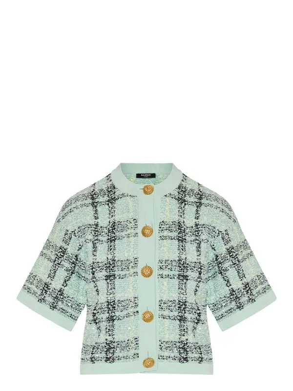 Balmain Checked Button-up Cardigan - Light Green/light Yellow/black