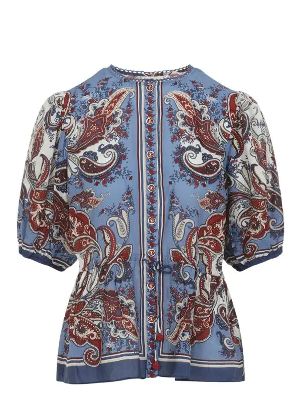 Farm Rio Paisley Print Button-up Blouse - Paisley Scarf Cream