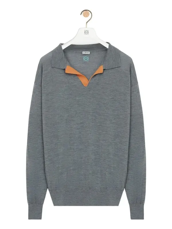 Loewe Wool Polo Sweater With Contrast Placket - Grey