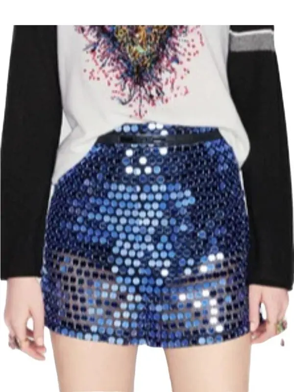 Dior Sequined Shorts With Silk Belt - Blue