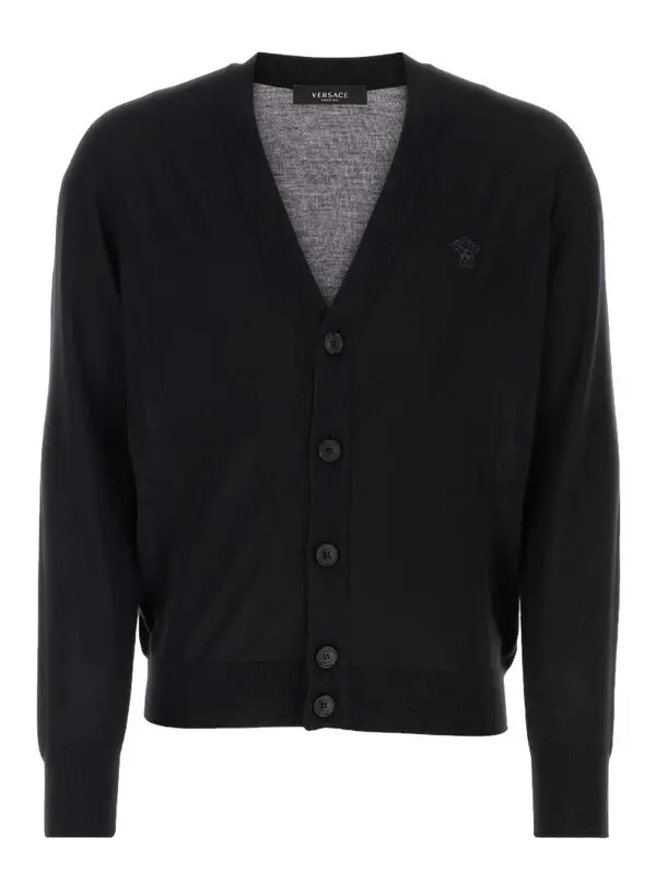Versace Medusa Head Embroidered Cardigan - Black