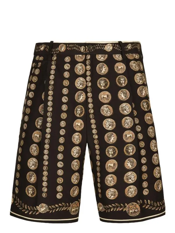 Dolce & Gabbana Coin Printed Silk Bermuda Shorts - Black