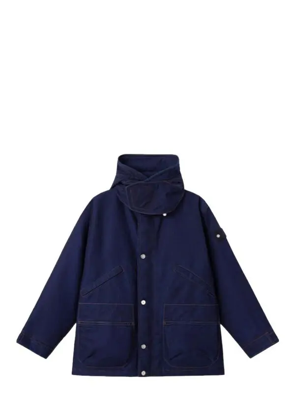 Stone Island Hooded Button-up Short Parka - Blue Wash
