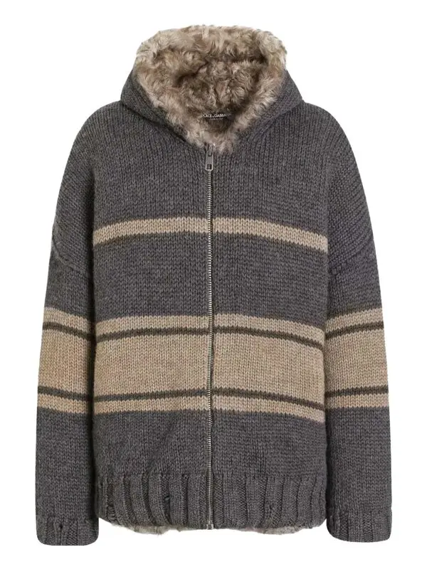 Dolce & Gabbana Striped Knitted Hooded Jacket - Gray/brown
