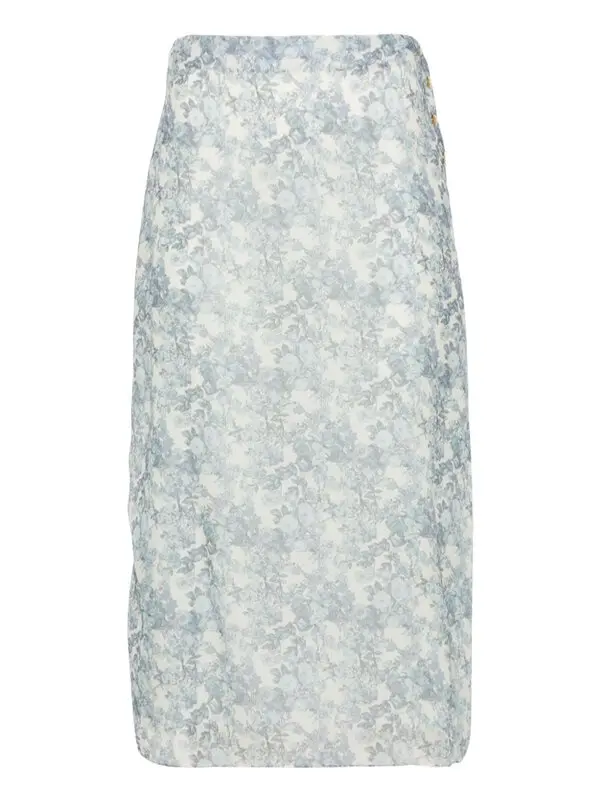 Celine Printed Floral Midi Skirt - White
