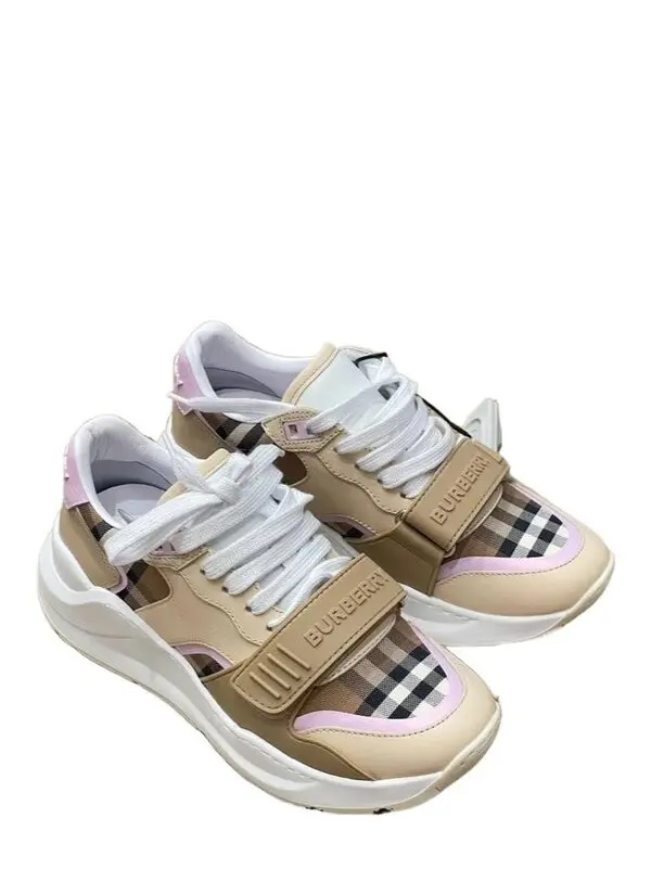 Burberry Color-blocked Plaid Lace-up Sneakers - Grayish Brown