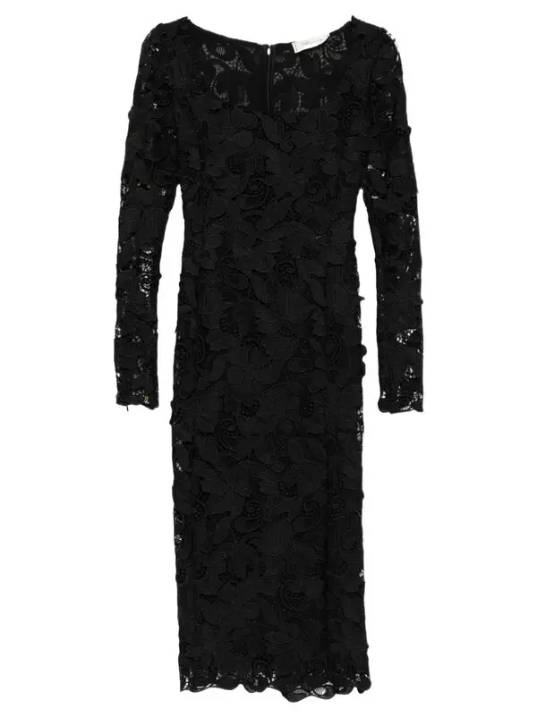 Blumarine Floral Lace Square Neck Midi Dress - Black
