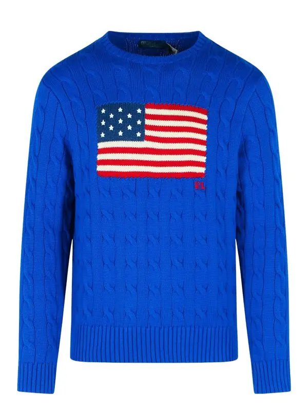 Polo Ralph Lauren Cable Knit Flag Jumper - Blue