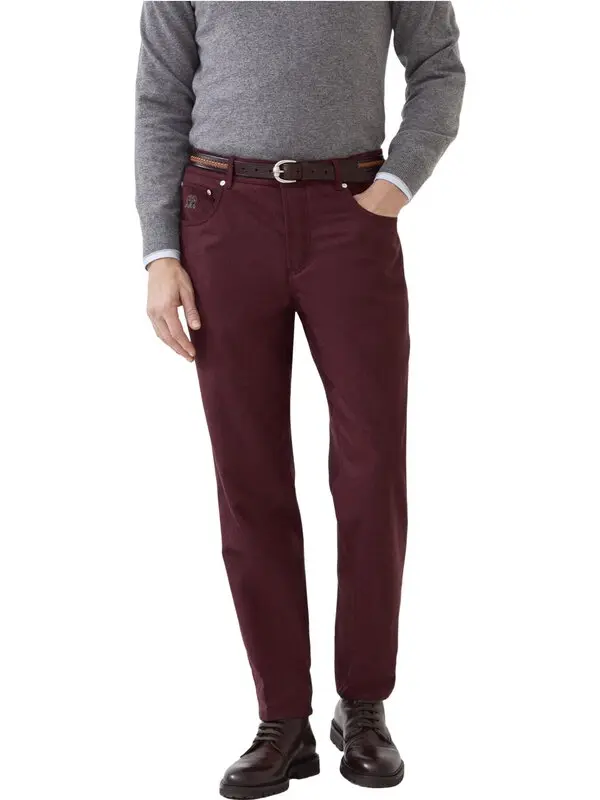 Brunello Cucinelli Tailored Trousers With Logo Embroidery - Bordeaux