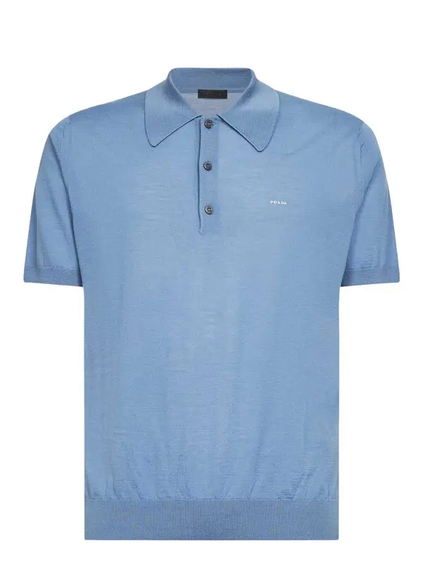 Prada Logo Embroidered Short-sleeved Polo Shirt - Pilot Blue