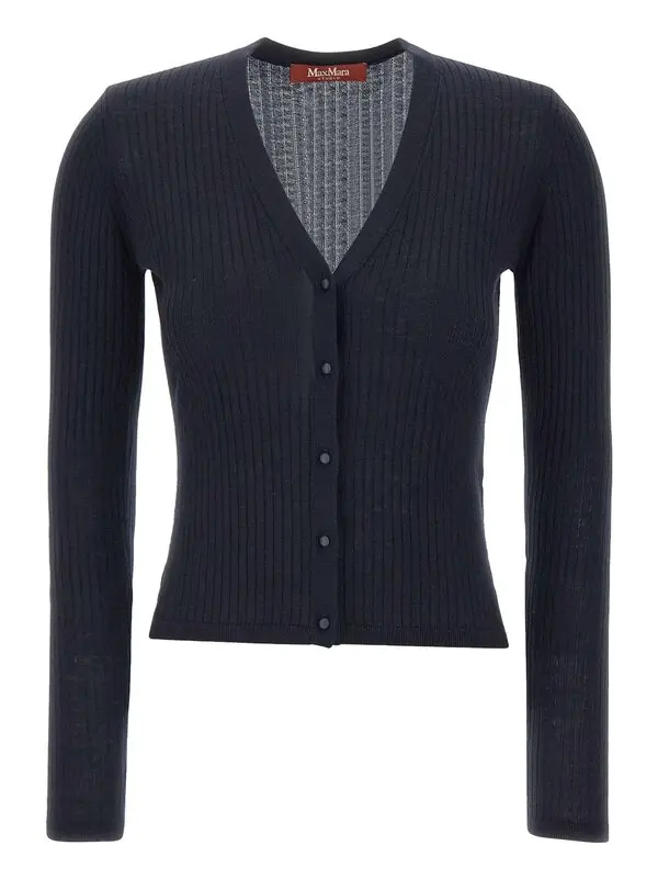 Max Mara Ribbed V-neck Cardigan - Black