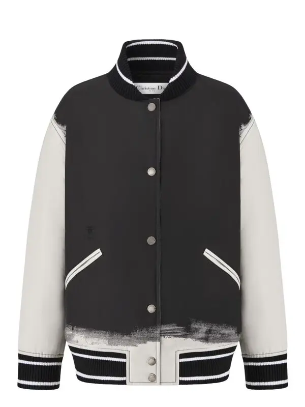 Dior Embroidered Bee And Cd Signature Bomber Jacket - Black And White