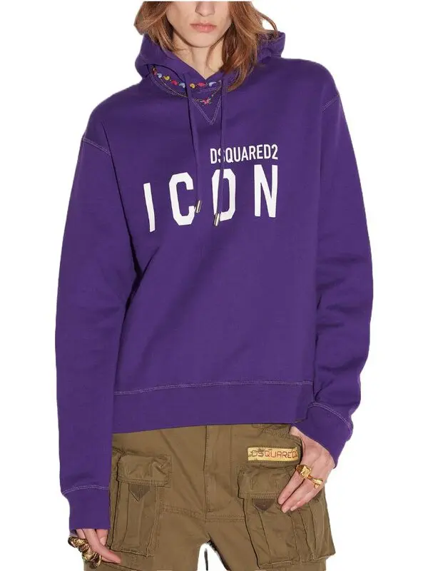 Dsquared2 Icon Print Cotton Hoodie - Purple