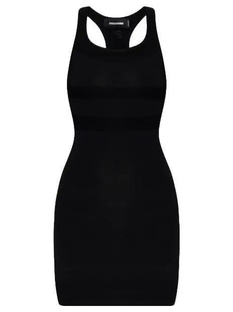 Dsquared2 Logo Embroidered Ribbed Strappy Dress - Black