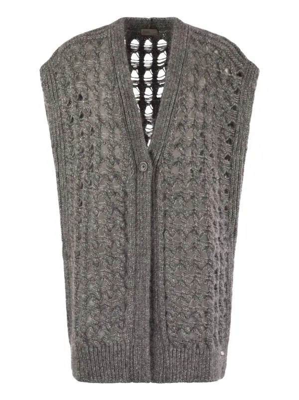 Herno Sleeveless V-neck Open Knit Sweater - Gray