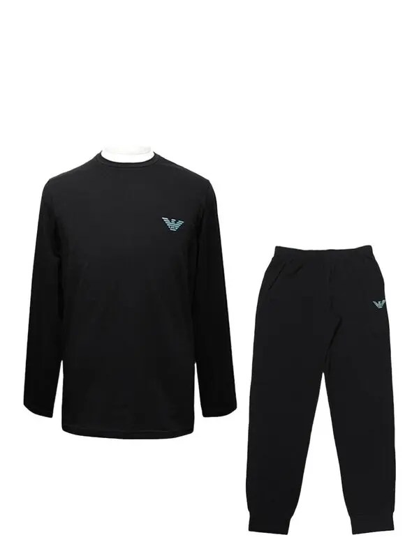 Emporio Armani Logo Print T-shirt Sweatpants Two-piece Set - Black