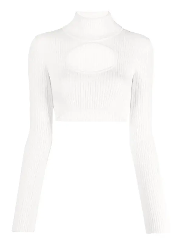 COURREGES Courrèges Ribbed High Neck Cut-out Jumper - White