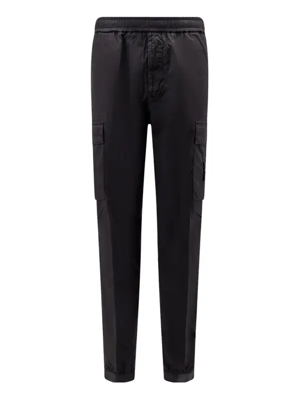 Stone Island Logo Patch Tapered Cargo Trousers - Black
