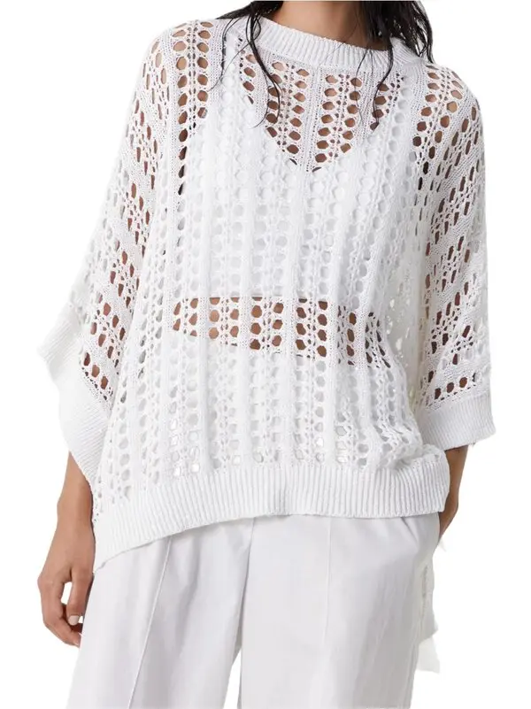 Brunello Cucinelli Net-knit Cotton And Linen Poncho - White
