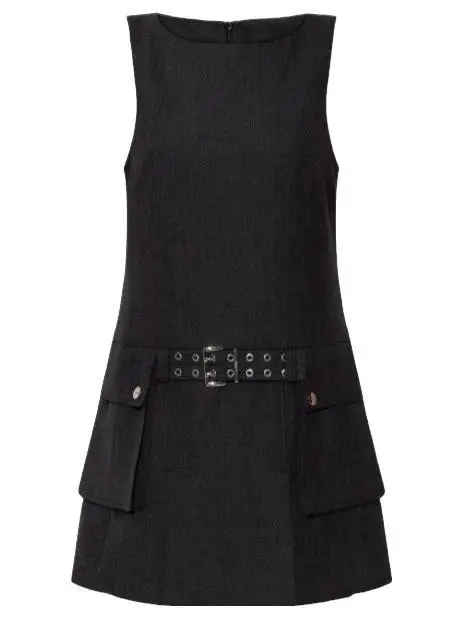 GANNI Wool Mini Dress With Flap Pockets - Phantom Black