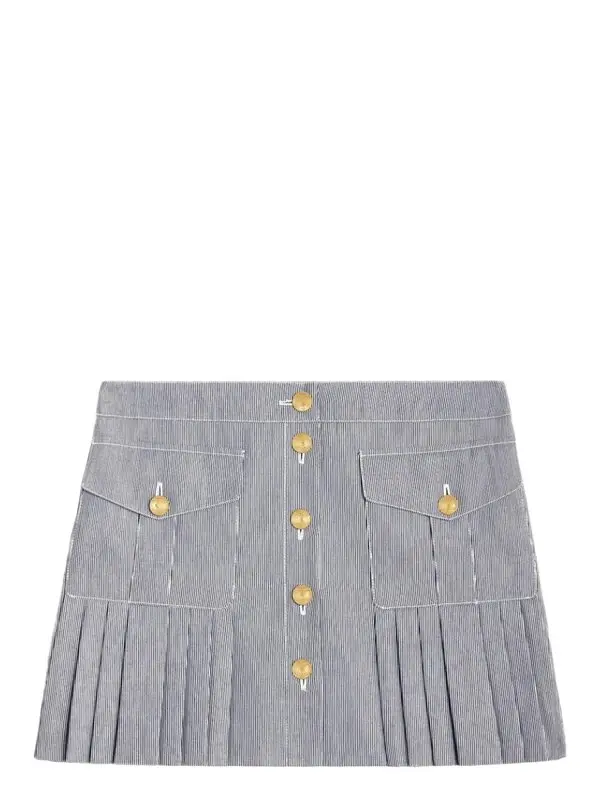 Celine Pleated Mini Skirt In Striped Cotton - White/blue Navy Blue